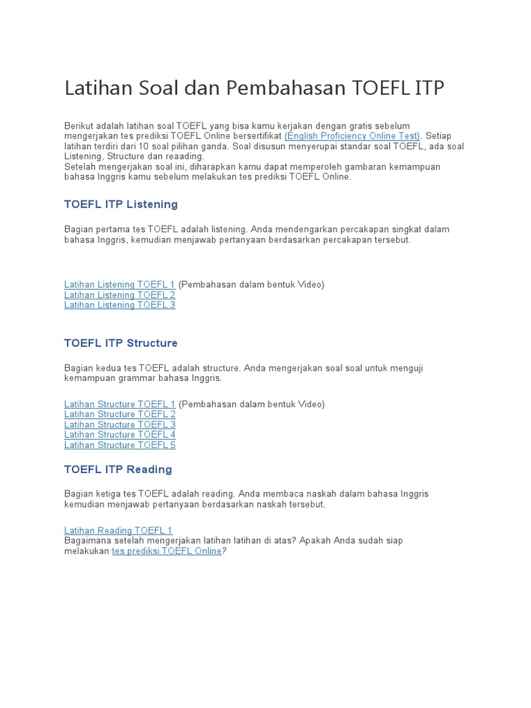 Latihan Soal Dan Pembahasan TOEFL ITP | PDF