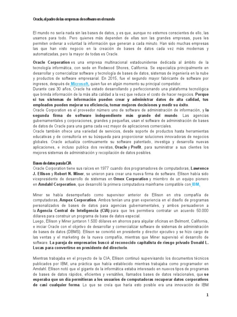 Caso Oracle Pdf Oracle Corporation Microsoft