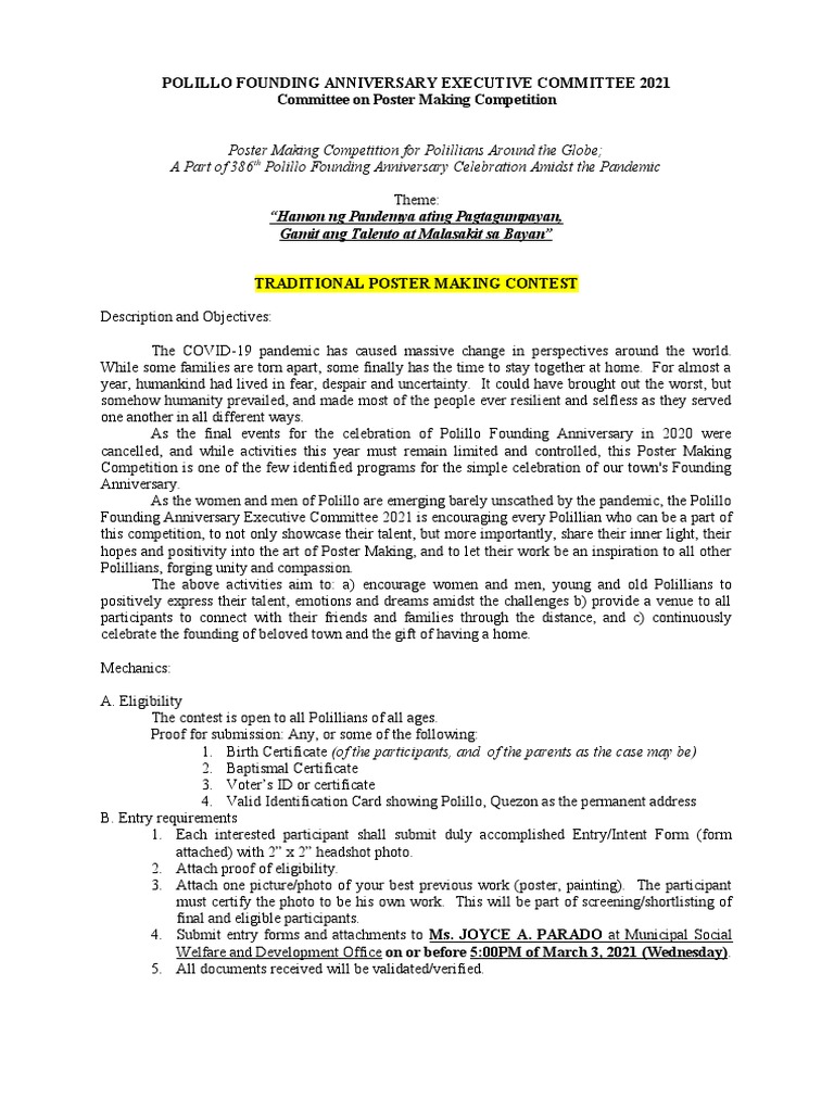 Guidelines Pfa 2021 Traditional Poster Making Competition | PDF