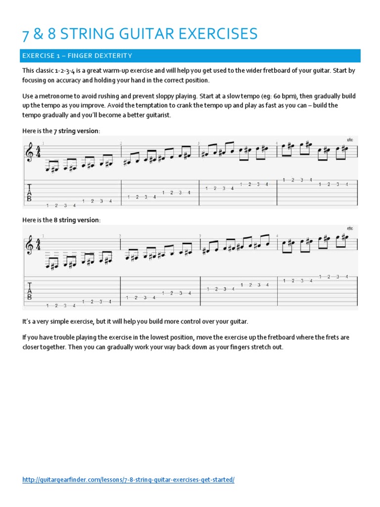 7 and 8 String Exercises | PDF | Guitars | Scale (Music)