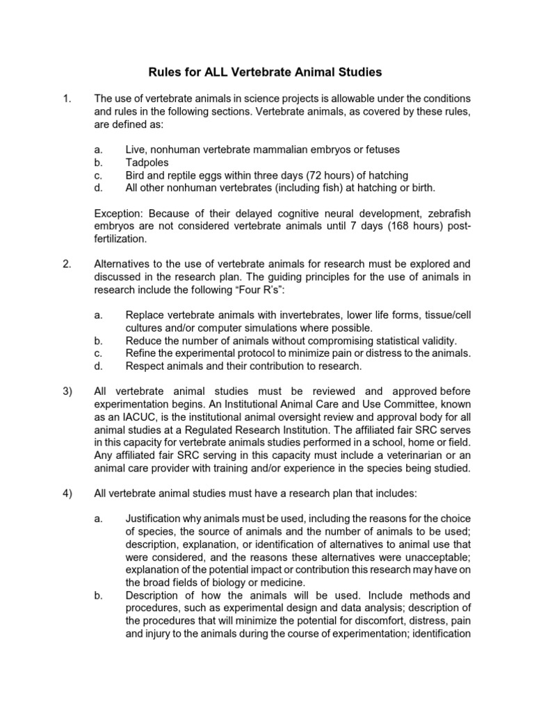 Vertebrate Animals-Rules | PDF | Animal Testing | Experiment