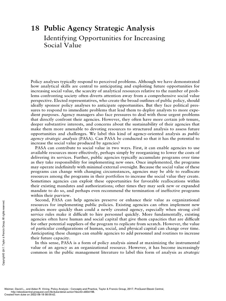 Weimer and Vining CH 18 Public Agency Strategic Analysis Identifying Opportunities For ...