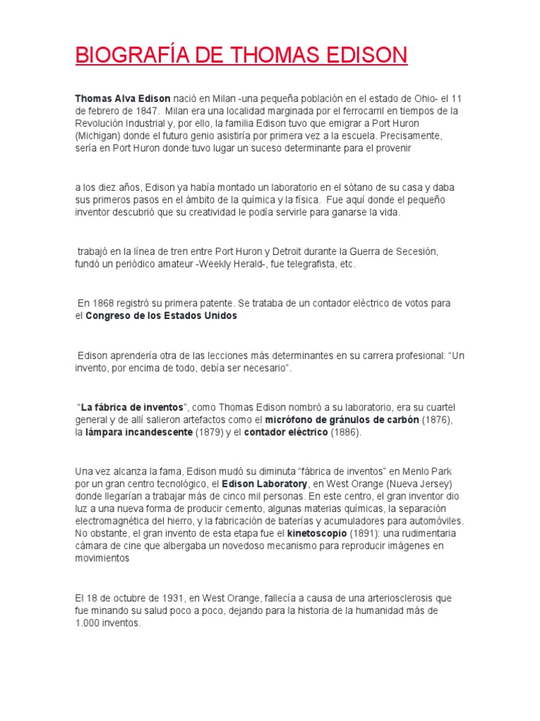 Biografía de Thomas Edison | PDF | Thomas Edison
