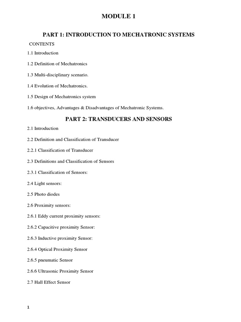 Mechatronics - MODULE 1 - Yajnesha P Shettigar | PDF | Capacitor | Sensor