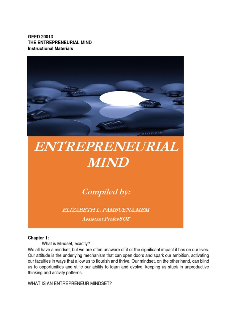 Module 1-2 Entrepreneurial Mind | PDF | Entrepreneurship | Mindset