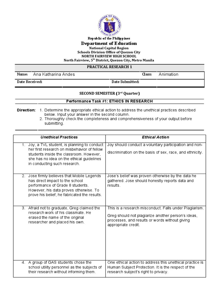 Ethics in Research Task Guide | PDF | Applied Ethics
