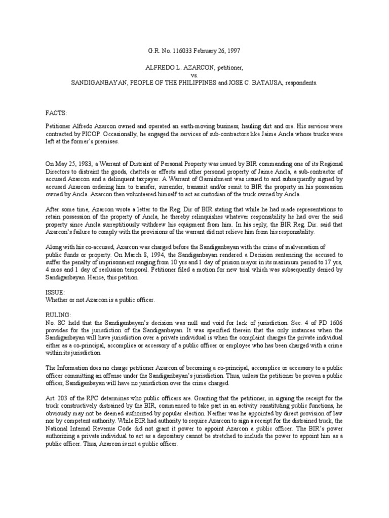 Azarcon Vs Sandiganbayan | PDF | Jurisdiction | Crime & Violence