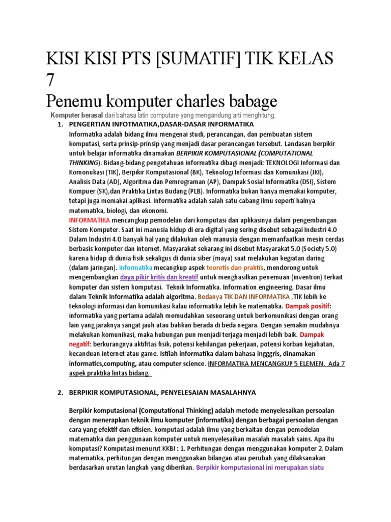 KISI KISI PTS TIK AMEL KELAS 7 Salinan | PDF