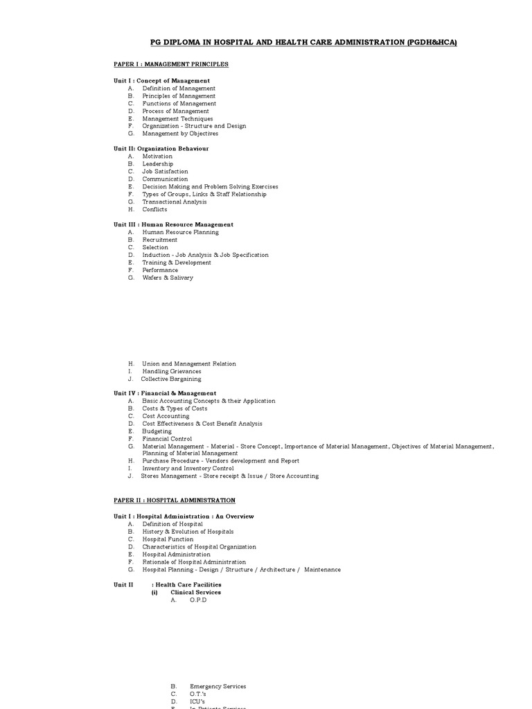 Hospital Administration Course Syllabus | PDF | Health Care | Hospital