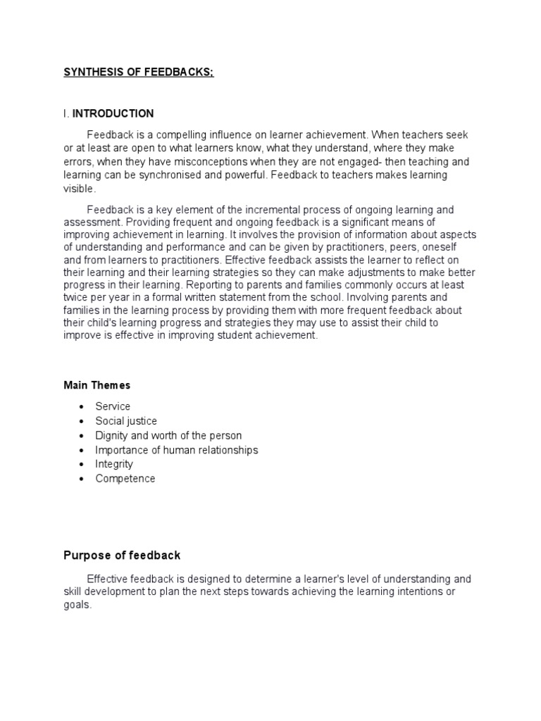 Synthesis of Feedbacks Aira Shane | PDF | Learning | Teaching Method
