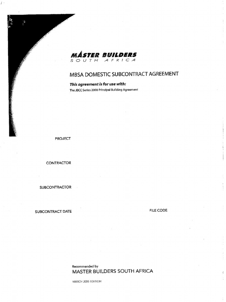 Master Builders SA Subcontract Agreement | PDF