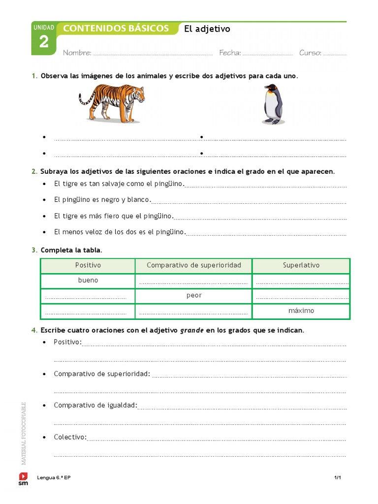 Adjetivos y grados en animales | PDF | Artes del Lenguaje y Comunicación