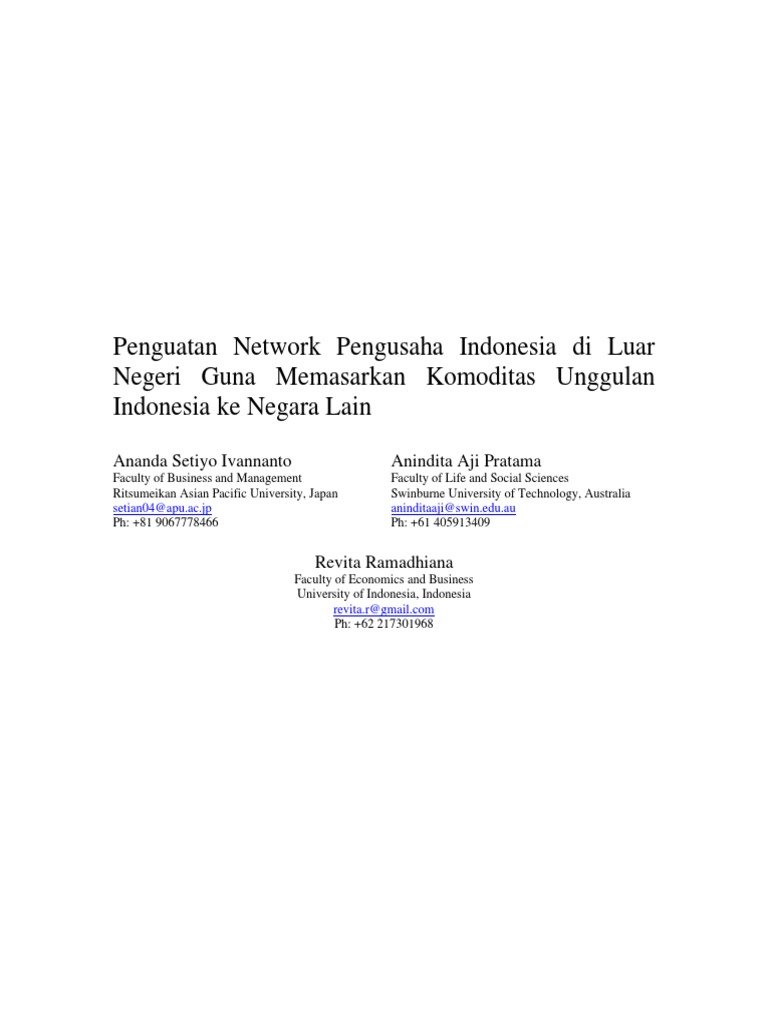 Penguatan Network Pengusaha Indonesia Di Luar Negeri Guna Memasarkan ...