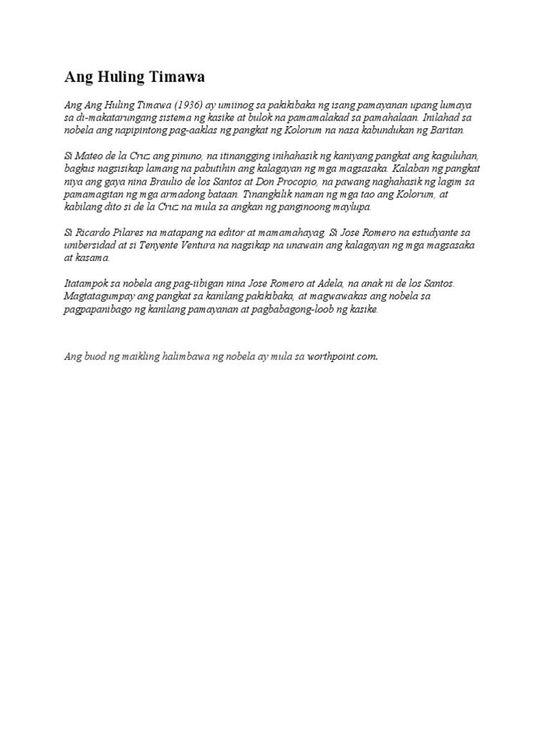 Ang Huling Timawa Buod | PDF