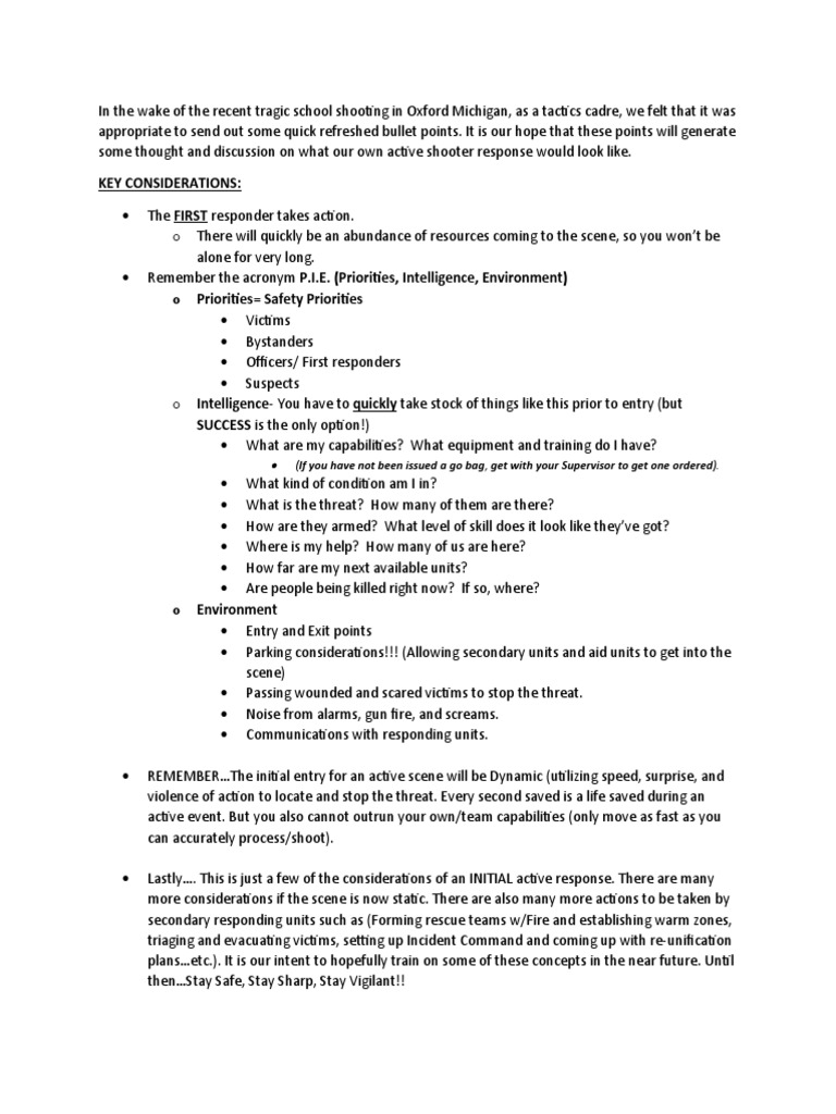Active shooter response-Training notes | PDF