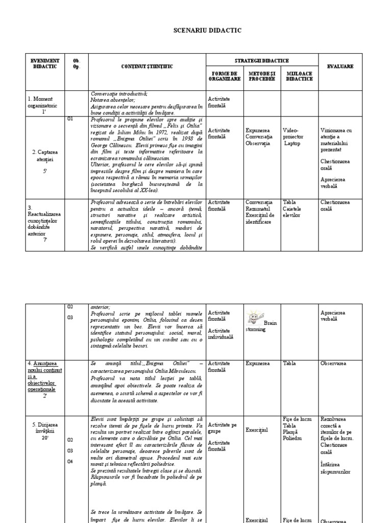 SCENARIU DIDACTIC - 3 Exemplare - FAȚĂ | PDF