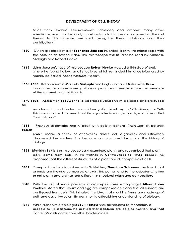 Development of Cell Theory | PDF | Science | Biology