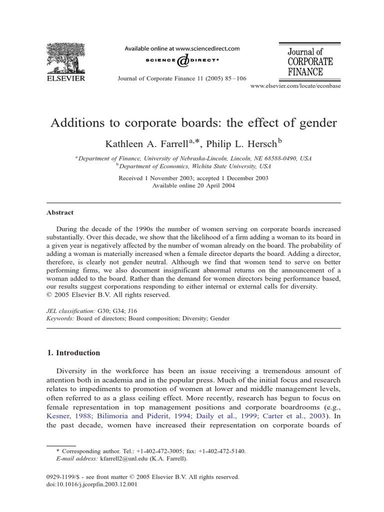 Additions To Corporate Boards - The Effect of Gender | Download Free PDF | Stocks | Regression ...