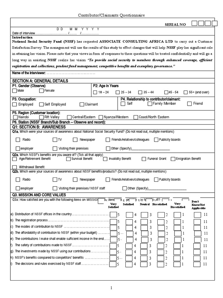 NSSF Customer Satisfaction Survey Form | PDF | Social Media | Popular ...