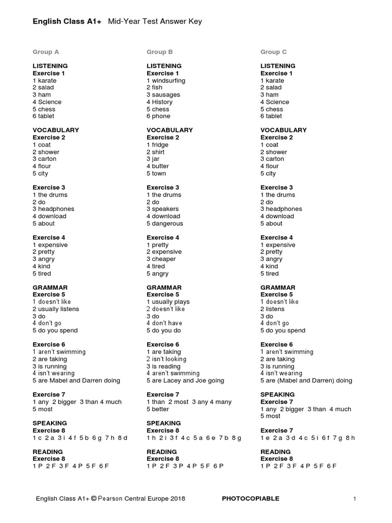 EC - A1P - Answer Key Mid-Year Test | PDF