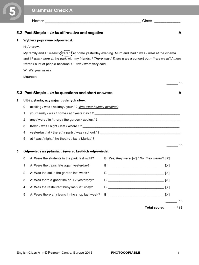 EC - A1P - Grammar Check 5A | PDF