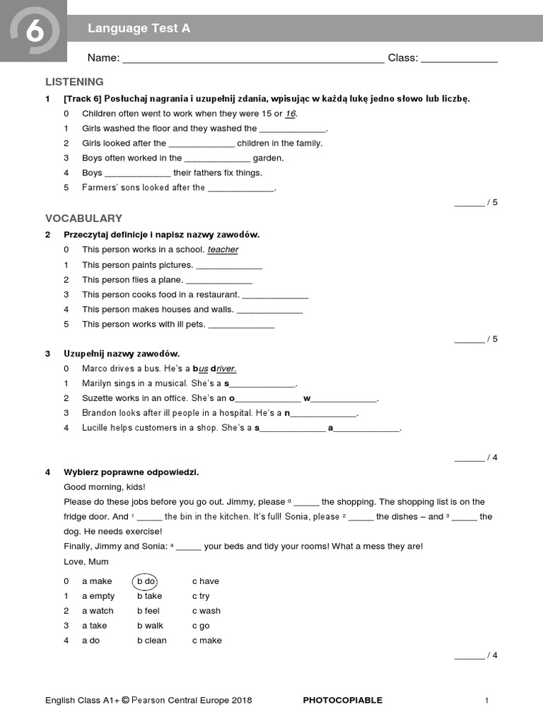 EC - A1P - Language Test 6A | PDF