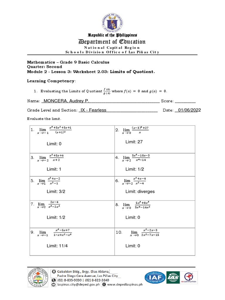 Q2 BASIC CALCULUS Week 5-6 Worksheet | PDF | Mathematics | Mathematical Analysis