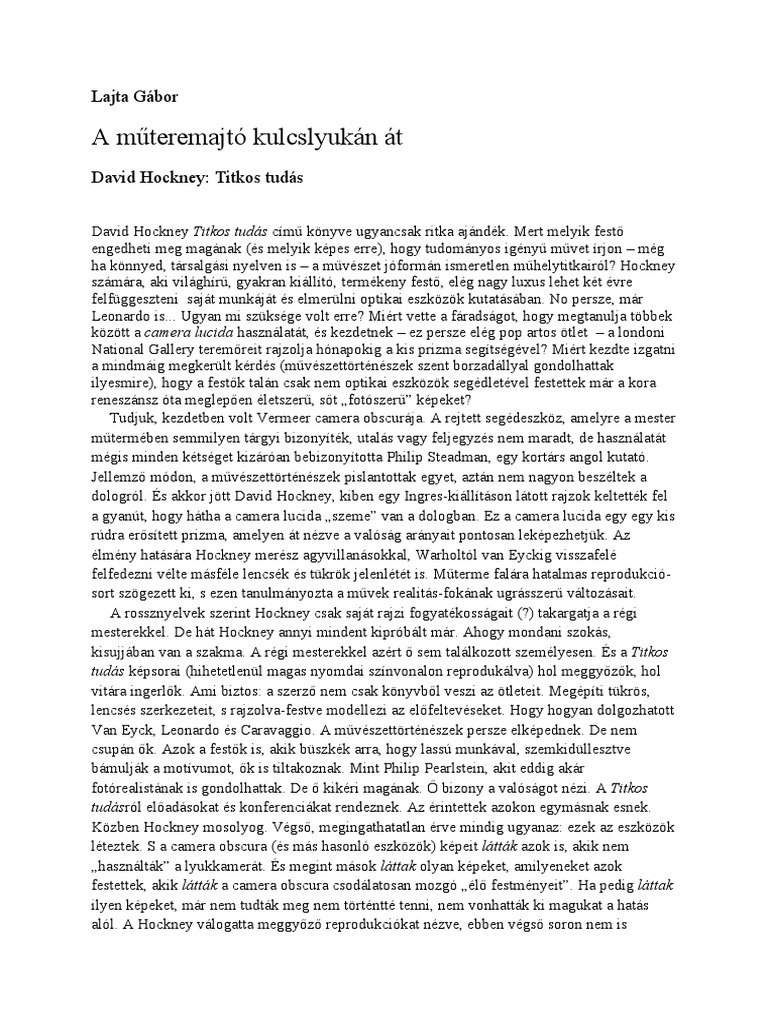 2003.k., Műértő, David Hockney, Titkos tudás, megjelent, hiányzó adat | PDF