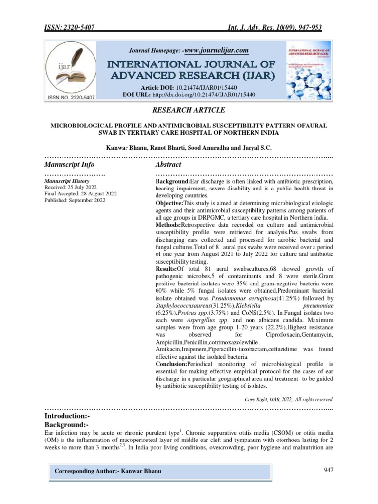 Microbiological Profile and Antimicrobial Susceptibility Pattern ...