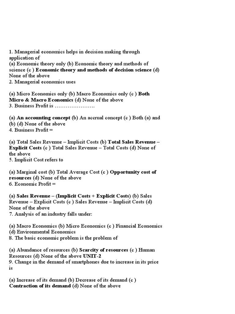 Managerial Economics MCQs | PDF | Supply And Demand | Price Elasticity ...
