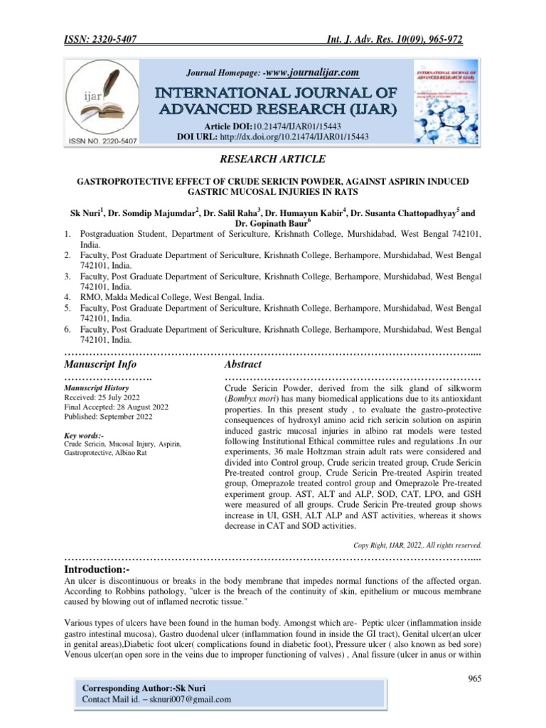 Gastroprotective Effect of Crude Sericin Powder, Against Aspirin ... Gastroprotective Effect of Crude Sericin Powder, Against Aspirin ...