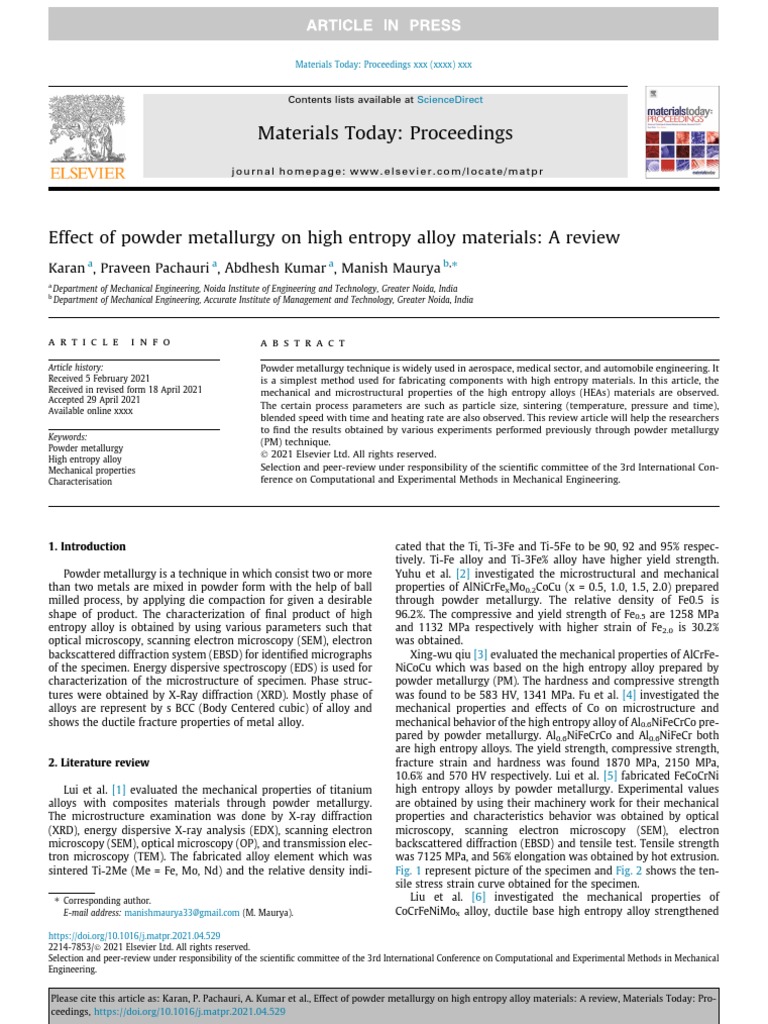 Effect of Powder Metallurgy On High Entropy Alloy Materials - A Review | PDF | Strength Of ...