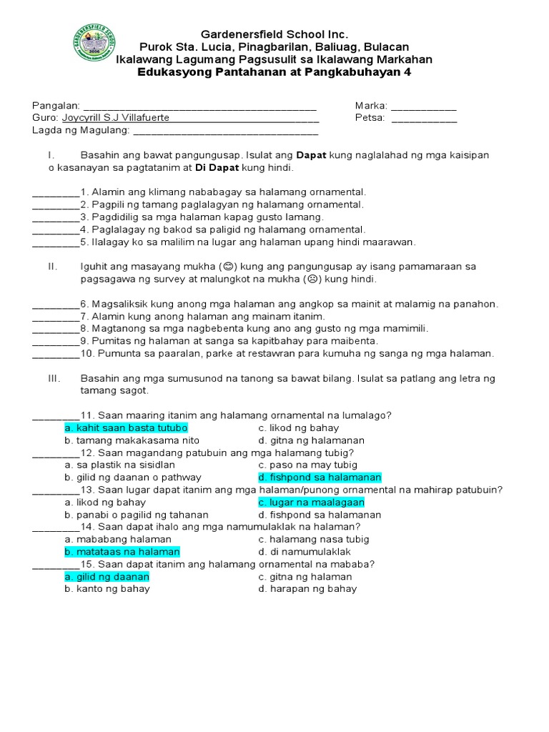 EPP 4 Second-Summative Exam Done | PDF