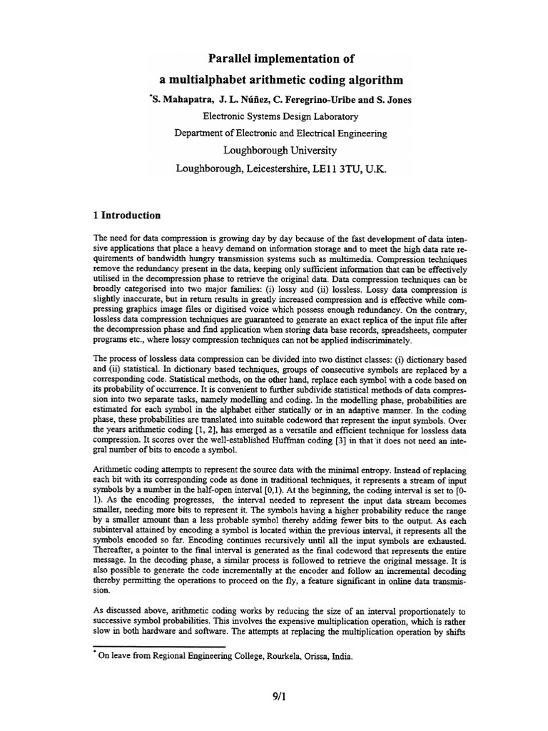Parallel Implementation Of A Multialphabet Arithmetic Coding Algorithm Pdf 4577