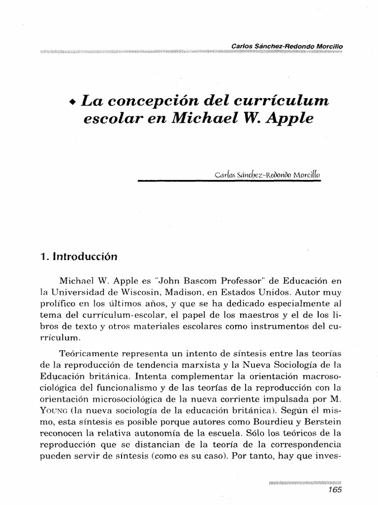 La Concepción Del Currículum Escolar en Michael W. Apple | PDF