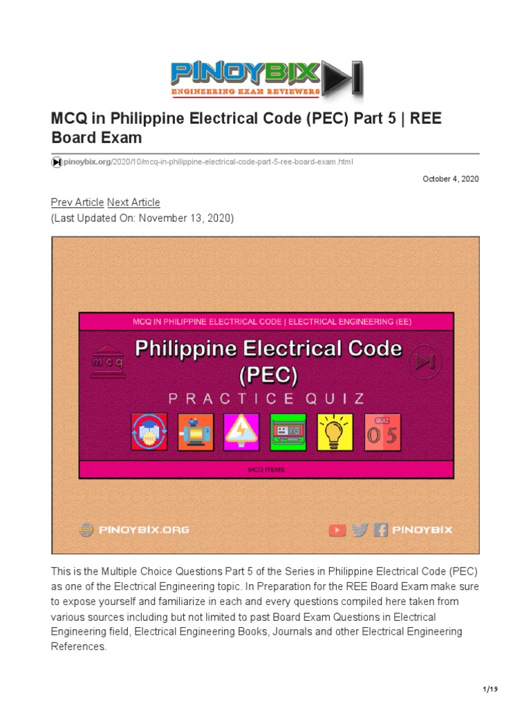 PEC Part 5 MCQs for REE Exam | PDF | Components | Electrical Wiring