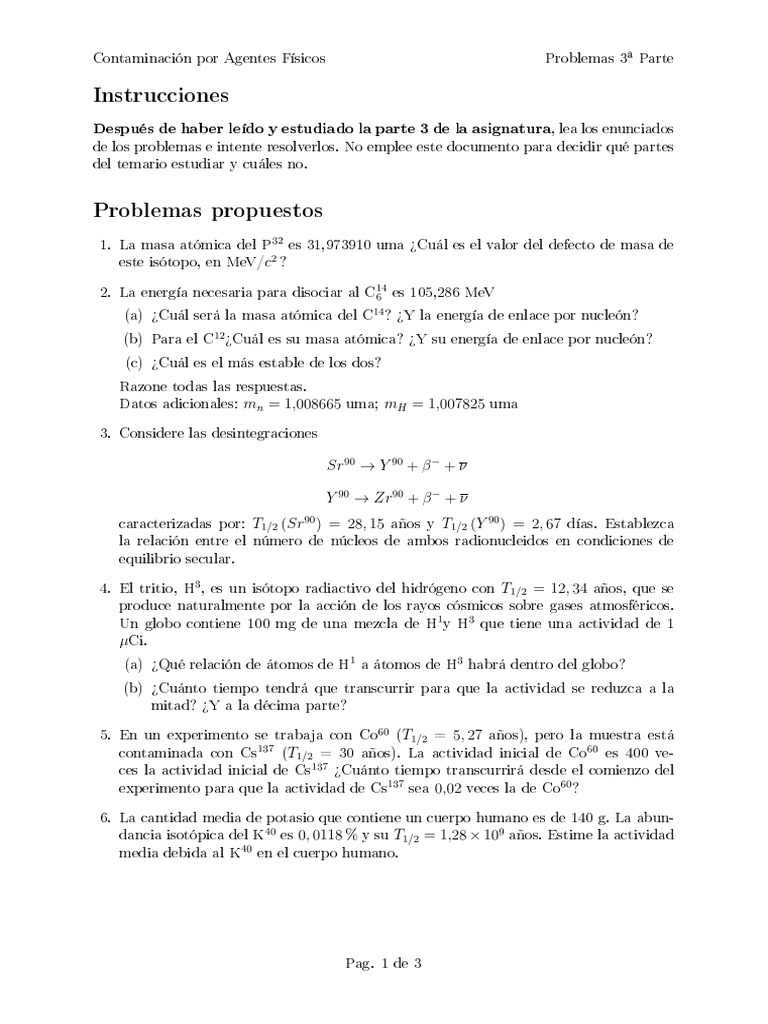 Enunciados Problemas Parte3 | PDF | Isótopo | Desintegración radioactiva