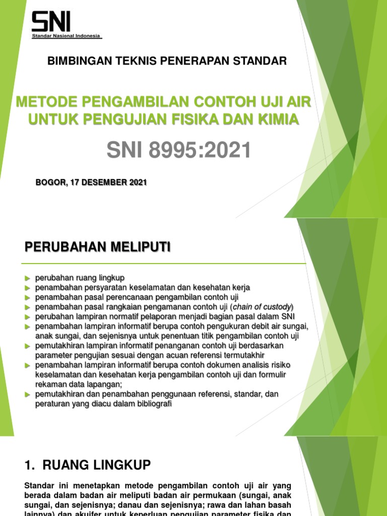 Bahan BIMTEK SNI METODE PENGAMBILAN CONTOH UJI AIR 2021 | PDF