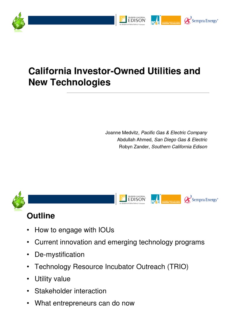 California Investor-Owned Utilities and New Technologies: A Guide for ...