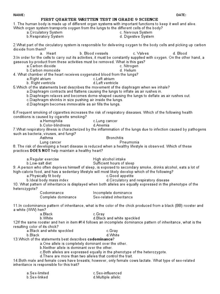 Grade 9 Science 1ST Quarter | PDF | Dominance (Genetics) | Genotype