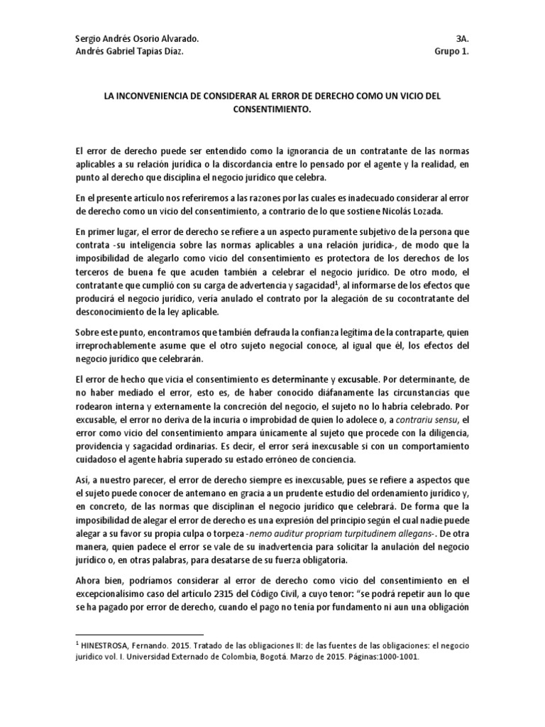 La Inconveniencia de Considerar Al Error de Derecho Como Un Vicio Del ...
