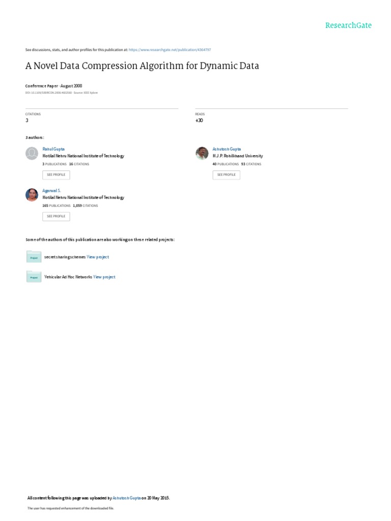 A Novel Approach of Data Compression For Dynamic Data | PDF | Data Compression | Algorithms