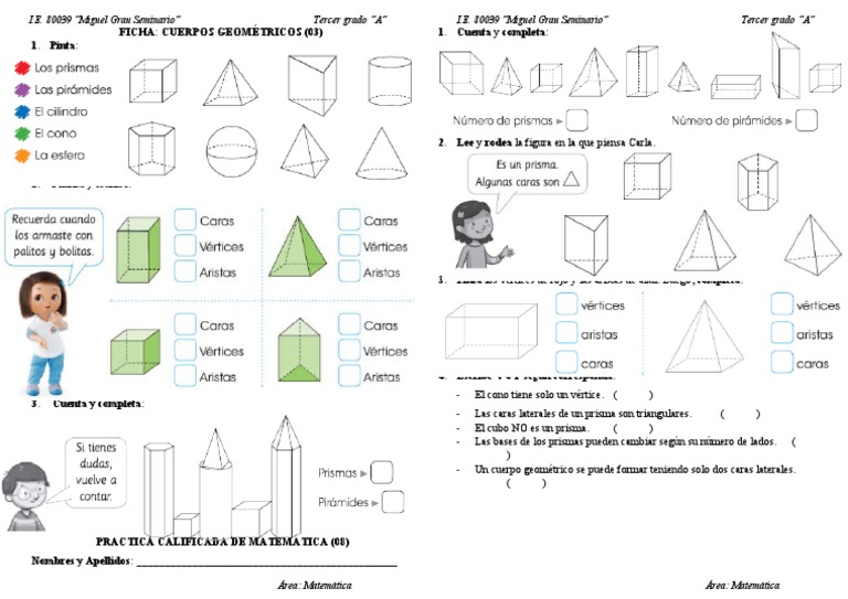 FICHA Cuerpos Geométricos 3 | PDF
