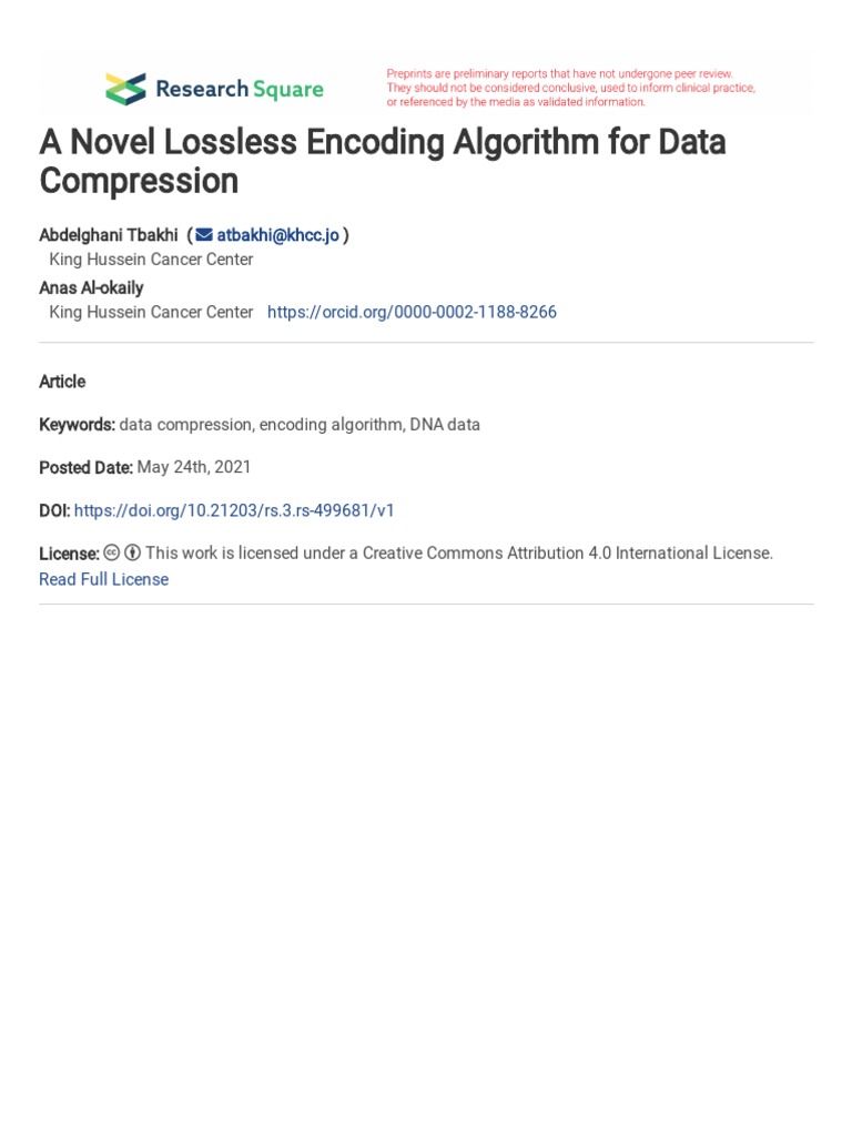 A Novel Lossless Encoding Algorithm For Data Compression Download Free Pdf Data Compression