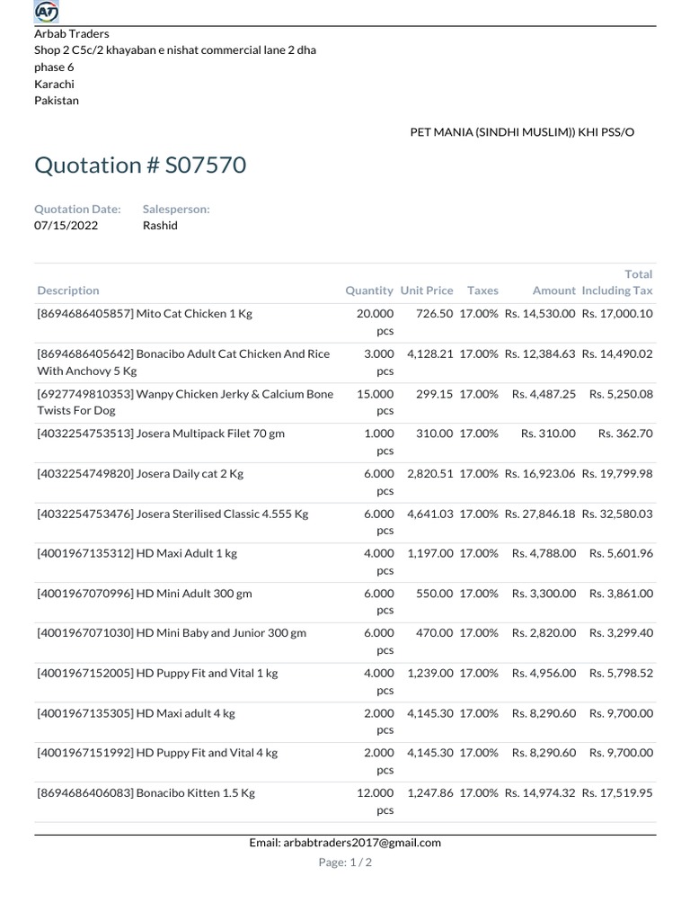 Pet Food and Supplies Quotation from Arbab Traders | PDF | Felids | Cats