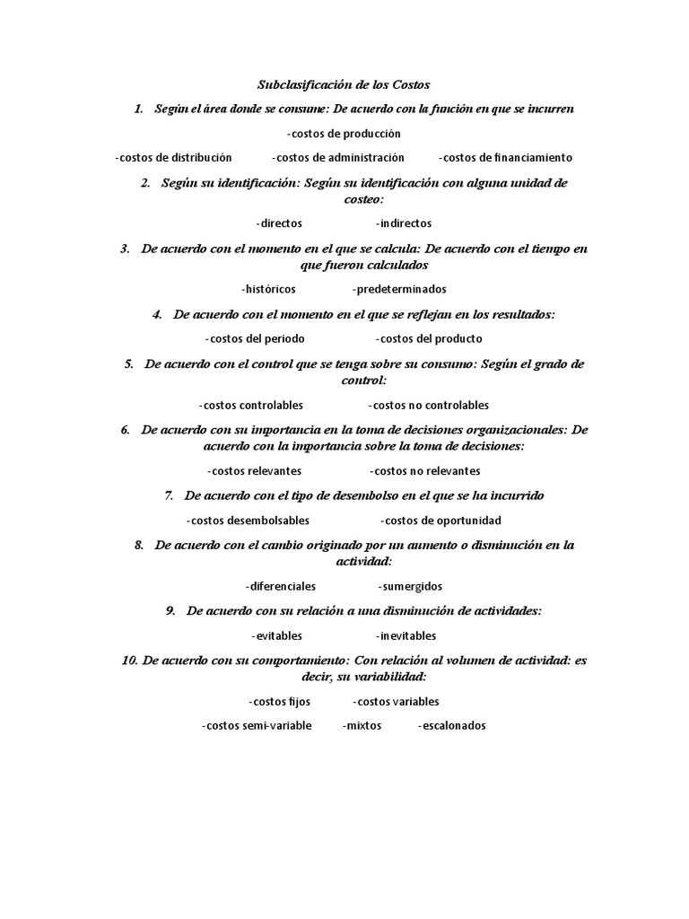 Clasificacion - y - Subclasificacion - de - Los - Costos - Dominick Díaz | PDF | Costo ...
