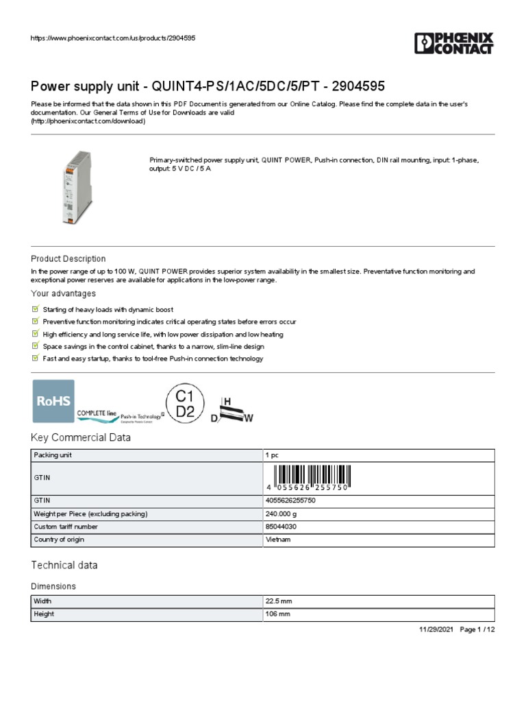 Quint4 5VDC | PDF | Power Supply | Electromagnetic Compatibility