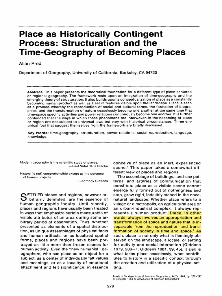 1984, Pred1984, Place As Historically Contingent Process | PDF | Theory ...