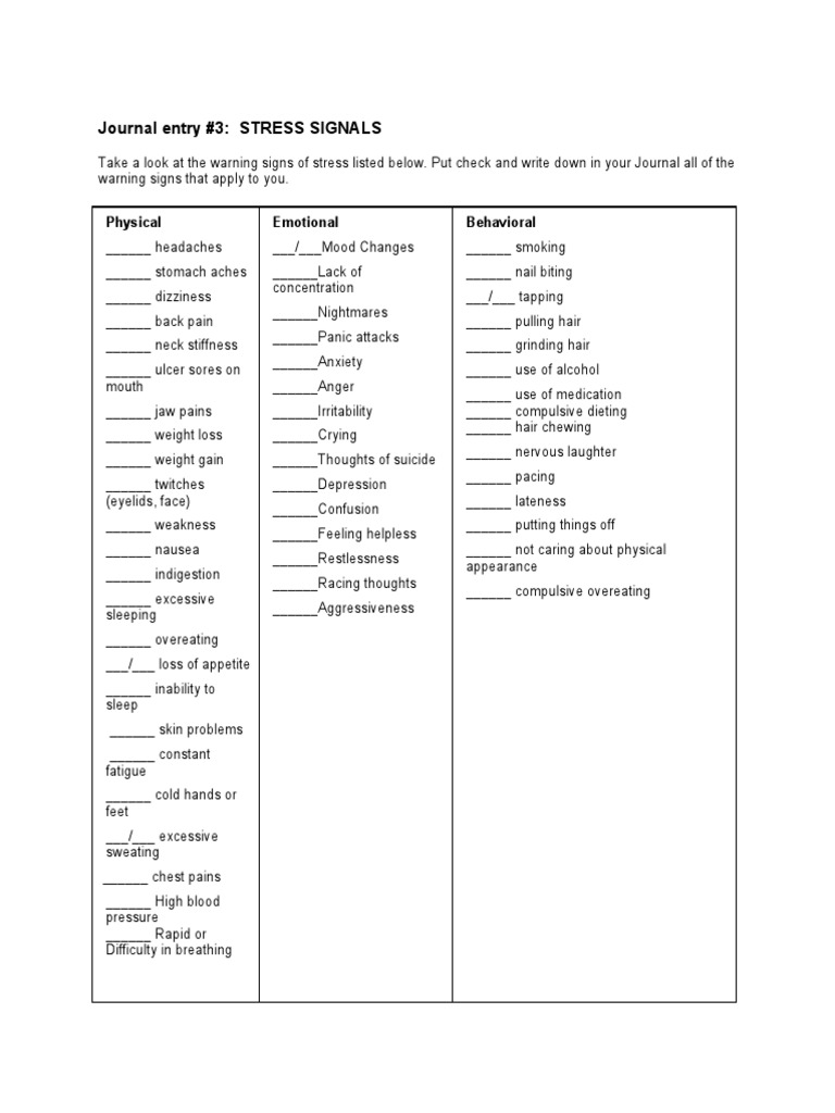 Physical, Emotional and Behavioral Signs of Stress: A Self-Reflection ...