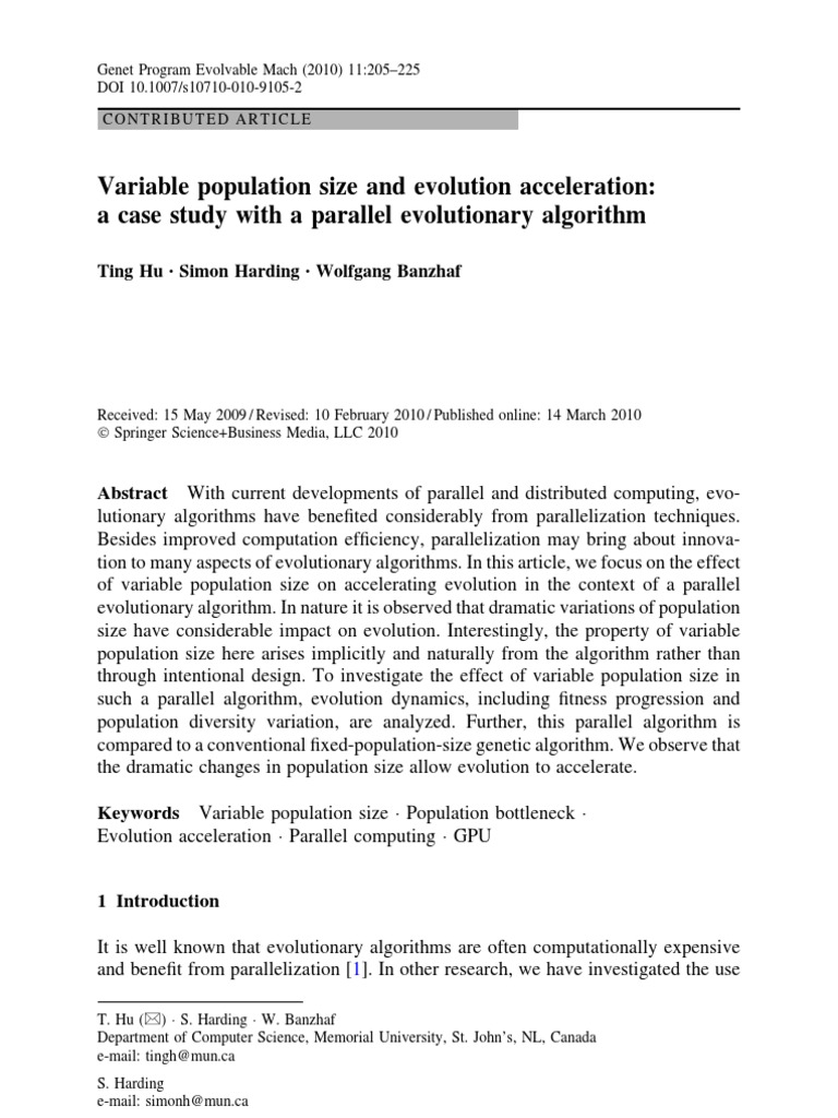 Variable Population Size and Evolution Acceleration: A Case Study With A Parallel Evolutionary ...